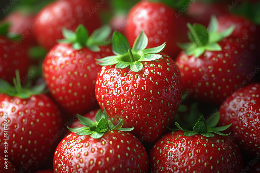 En été, un gros plan sur une fraise rouge juteuse révèle sa fraîcheur ...