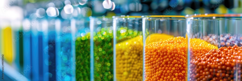 Plastic Manufacturing Facility Laboratory Glass Beakers Containing ...