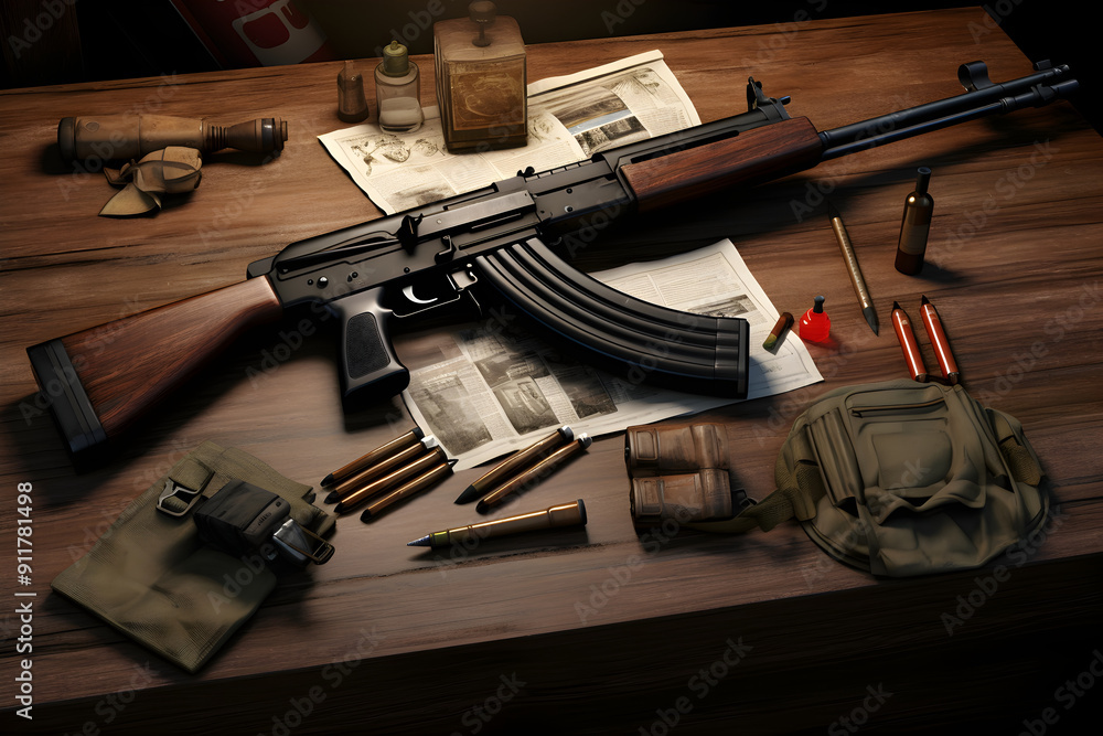 Detailed Overview of a Semi-Automatic FN FAL Rifle with its Components ...
