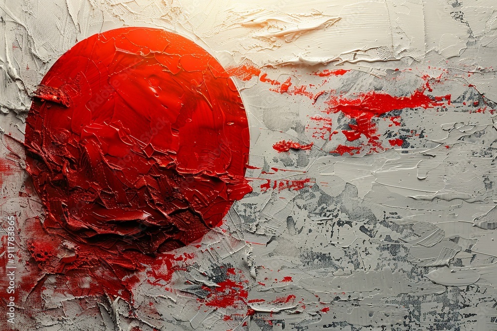 This stylized illustration of the Japanese flag features a pure white ...
