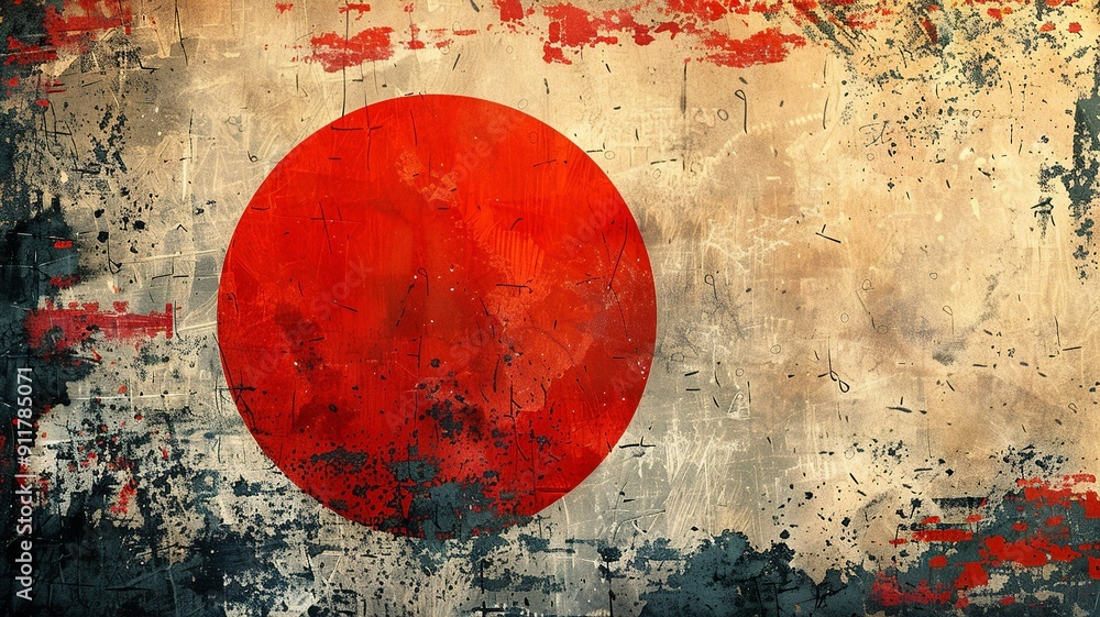 This stylized illustration of the Japanese flag features a pure white ...
