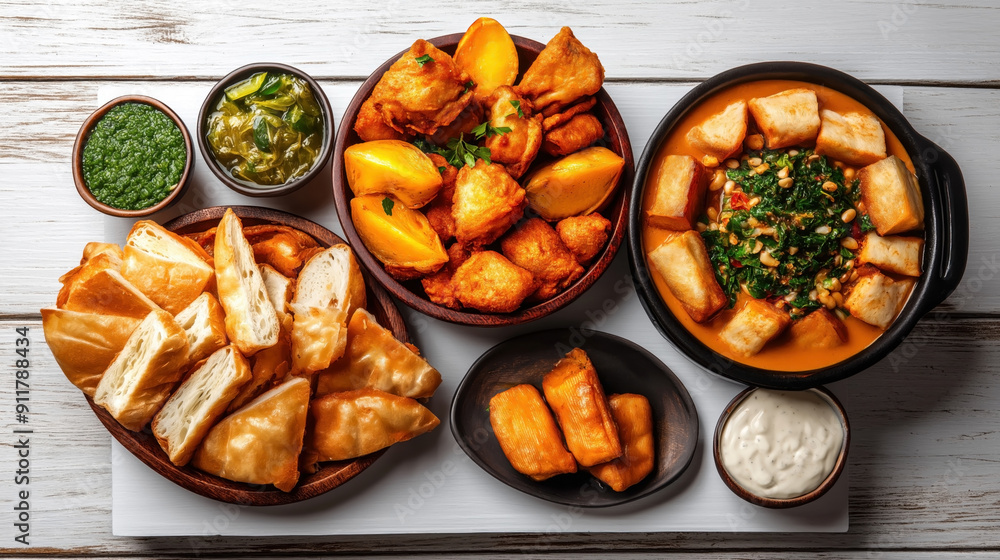 Traditional Angolan food Calulu. It features a vibrant stew with fish ...