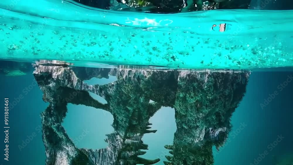 Underwater View of Coral Reefs and Fish, T Rex Stone Skull - marine ...