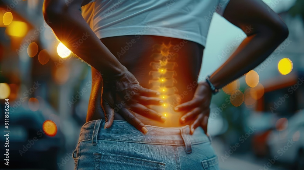 Person holding their lower back, showing discomfort radiating to the ...