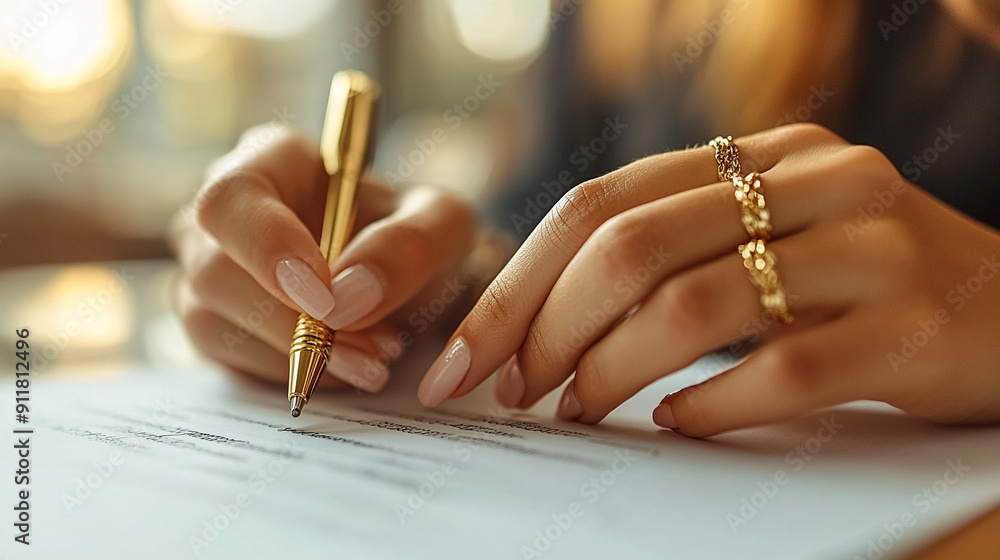 woman's hand signing a document, symbolizing agreement, commitment, and ...