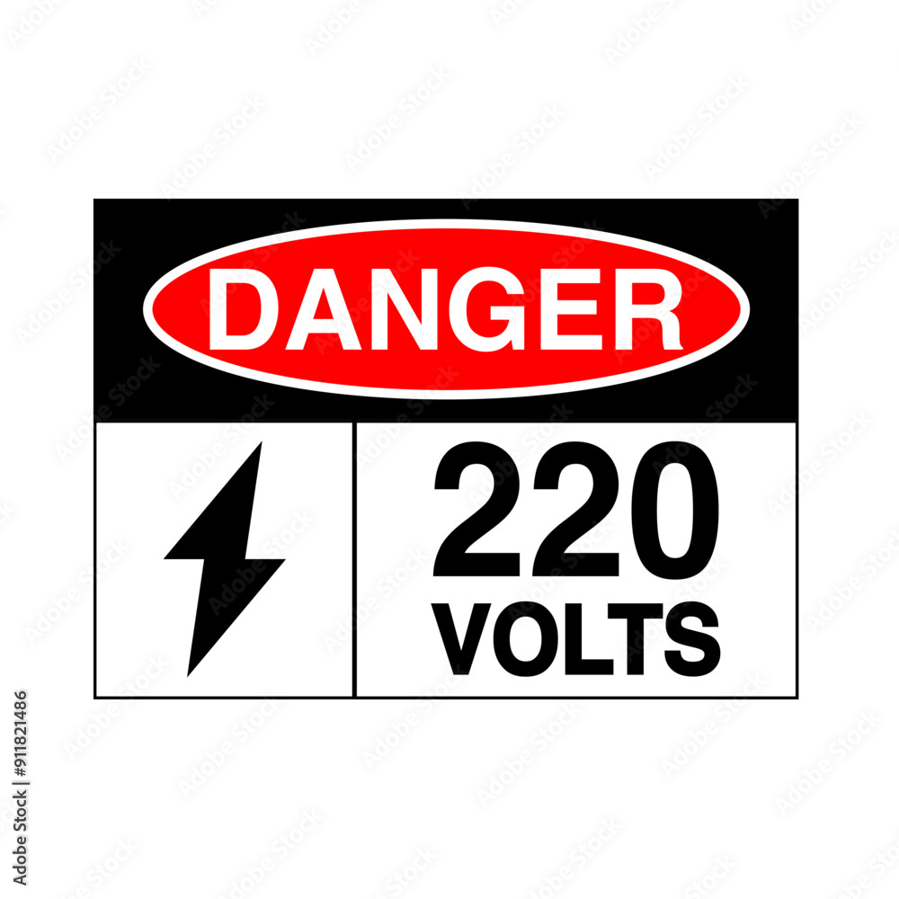 220 volts icon. DANGER BOARD with warning of high voltage and electric ...