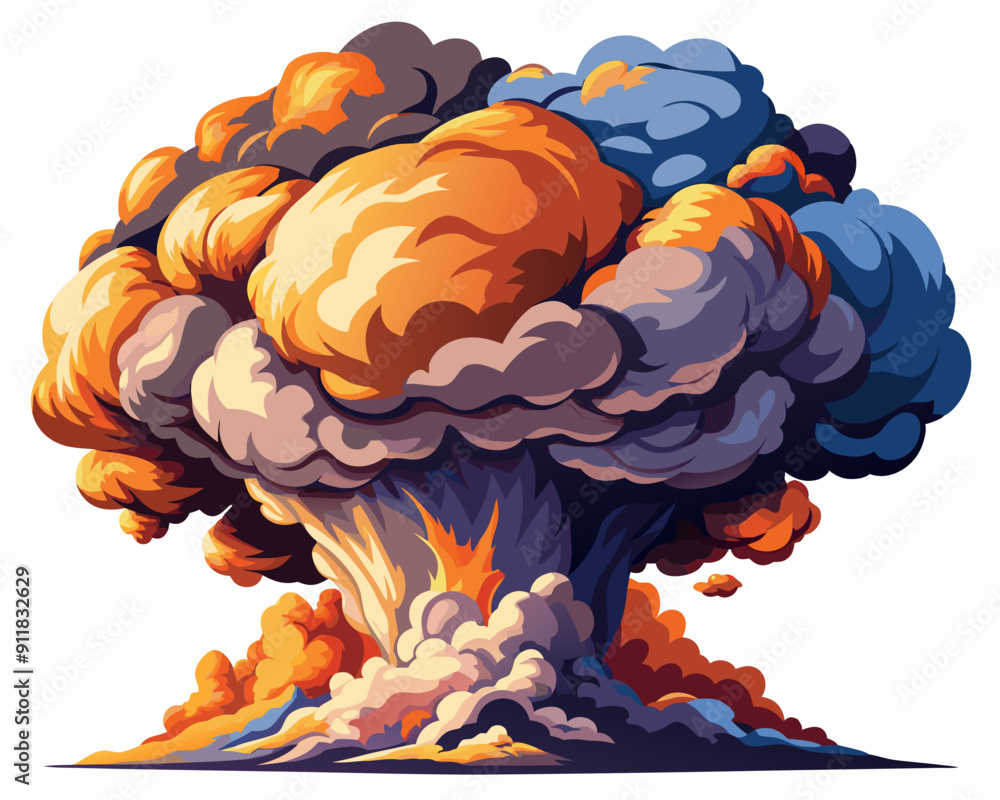 cartoon vector illustration of oluminous plume smoke against a isolated ...