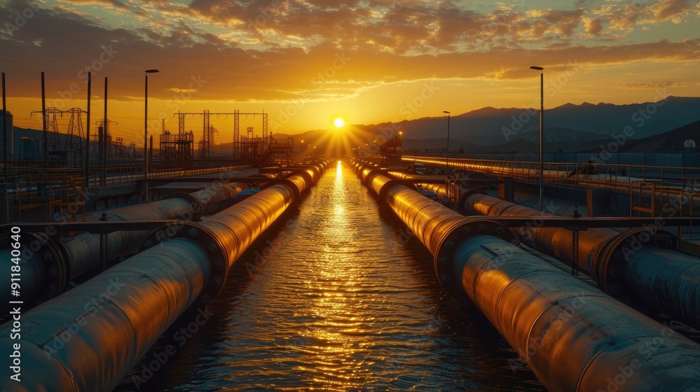 Transfer wastewater treatment pipe in water purification plant holding ...