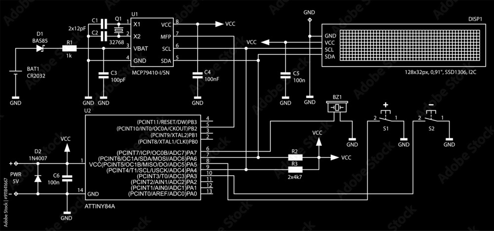Schematic diagram of electronic device on sheet of paper. Vector ...