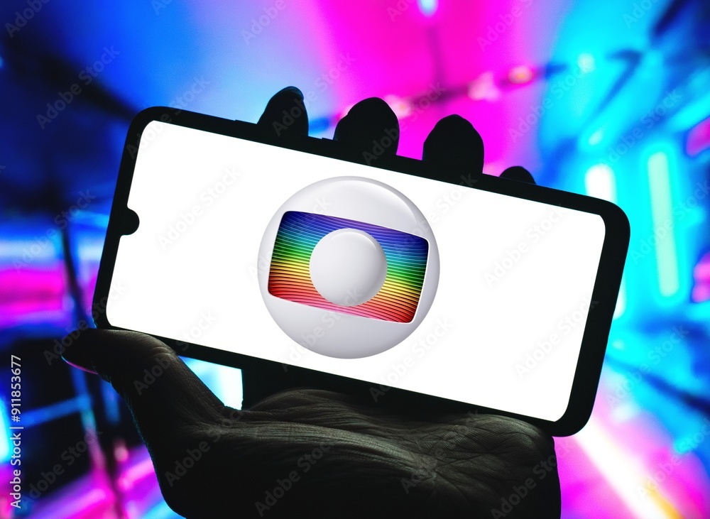 Logo of Brazilian Television network Globo on the screen of a ...