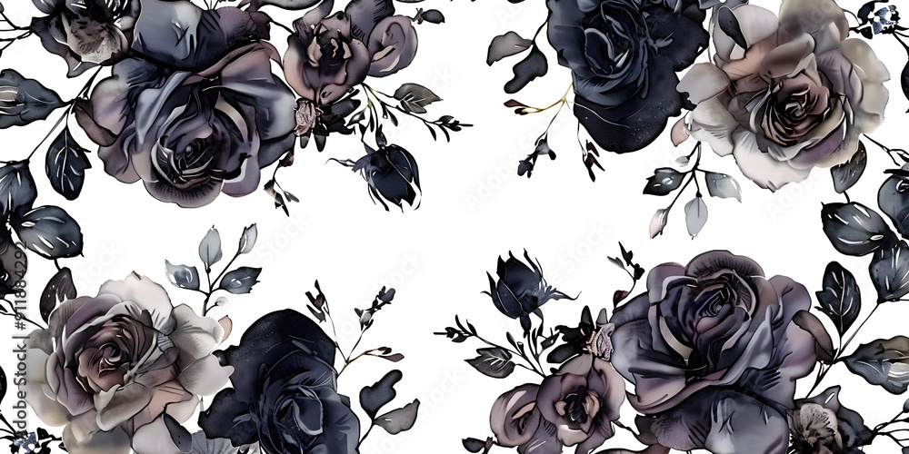 Watercolor Floral Gothic Backdrop Isolated on White Background ...