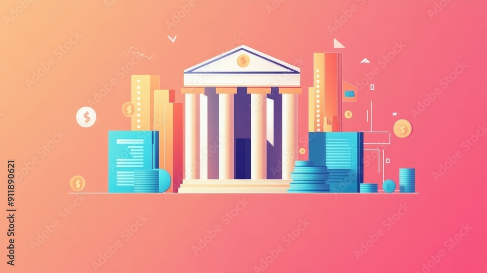 Fintech Incubator Startup Development Flat Design of Modern Office Building and City Skyline ...