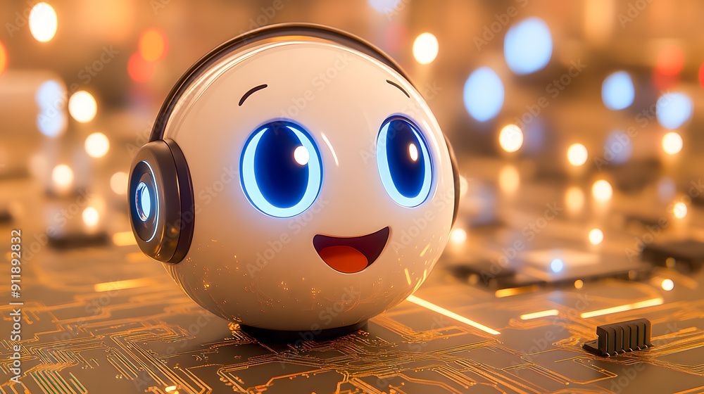 Cheerful and vibrant AI powered animated sphere character with large ...