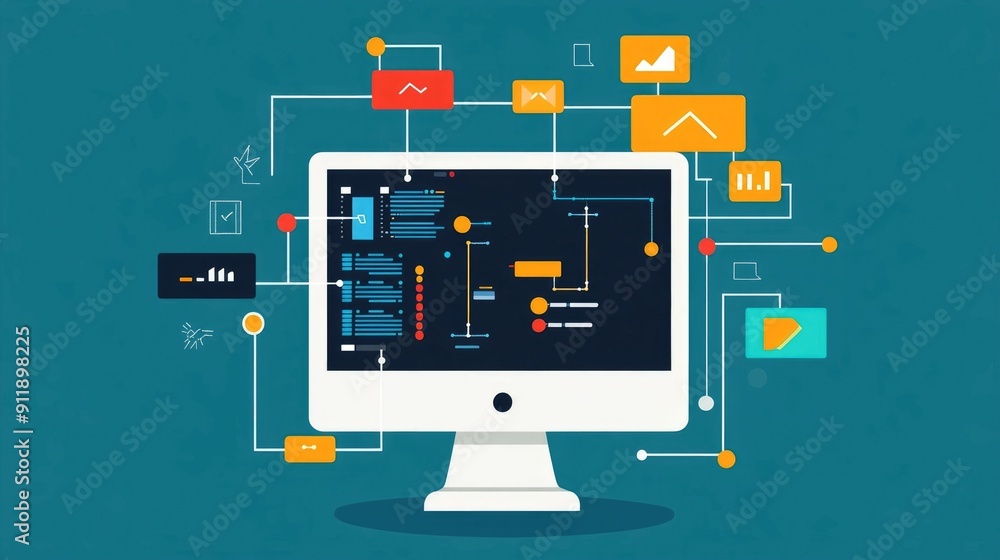Software Development Version Control Branching Flat Design Digital ...