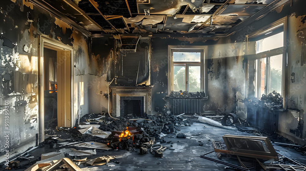 Charred walls, soot-covered ceilings, and burnt debris litter the floor ...