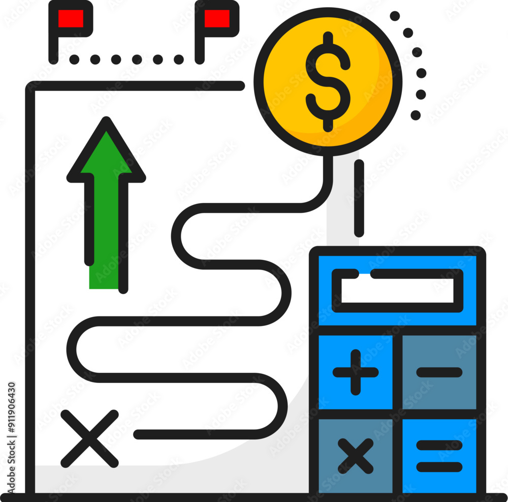 Color financial plan line icon, vector money, business, finance ...