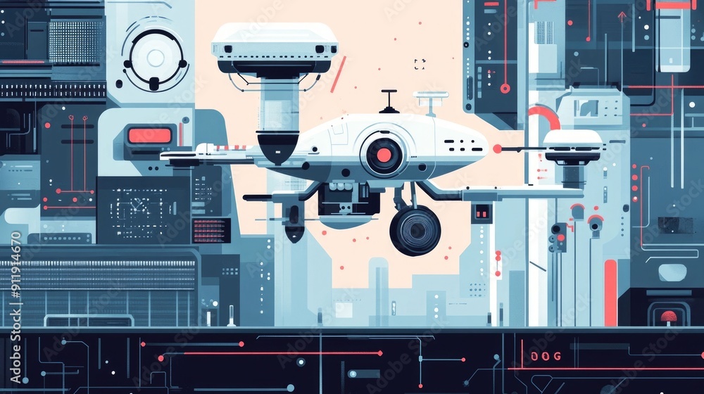 of an advanced futuristic command center with an autonomous drone ...