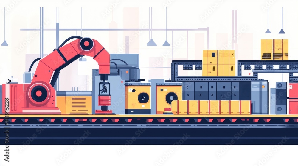 Flat design depicting robotics and automation technology in a modern ...