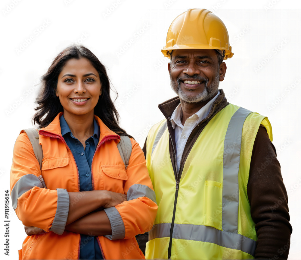 Engineers, construction workers standing, builders or supervisors ...