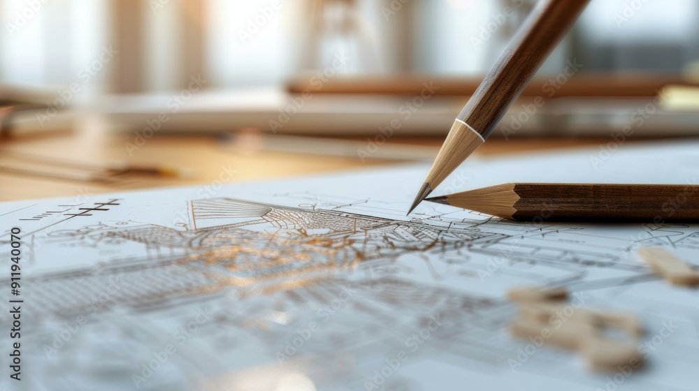 Pencil Sketching Architectural Design: A close-up shot of an architect's hand sketching a ...