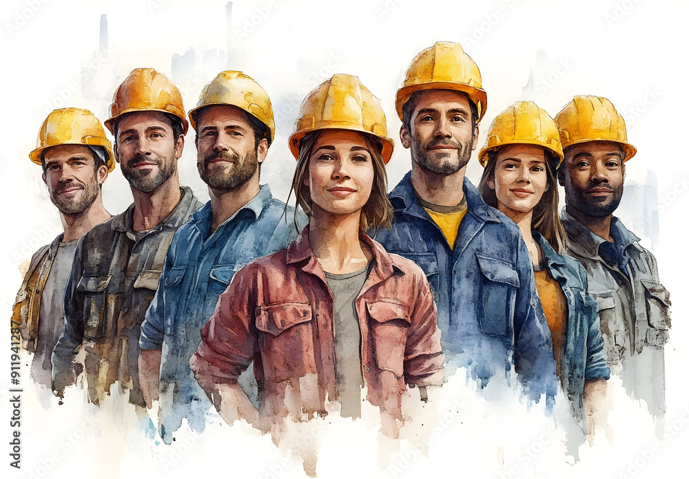 Group of diverse construction workers in helmets, showcasing teamwork ...