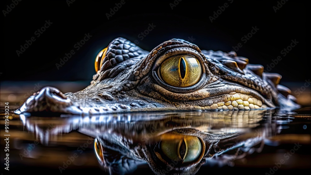 Intense alligator eyes emerging from dark water at night, alligator ...