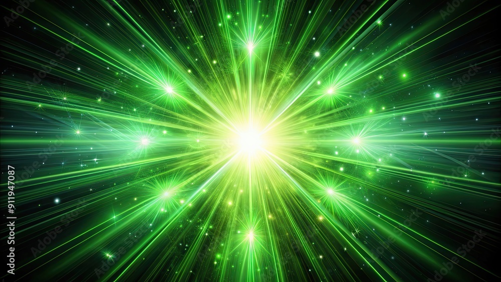 Abstract green explosion star with glow and cosmic energy release ...
