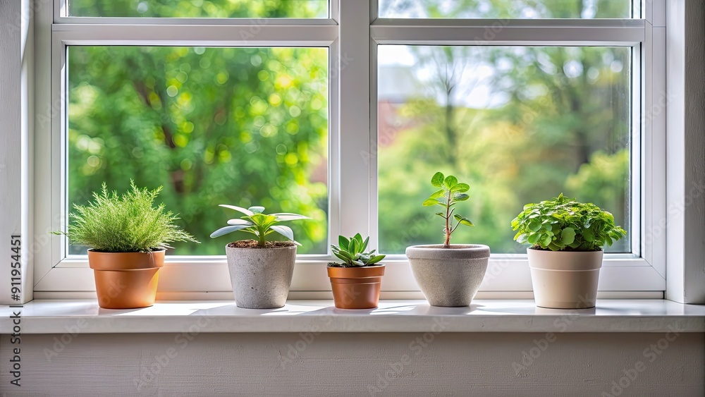 Small plants on the window sill , greenery, houseplants, windowsill ...