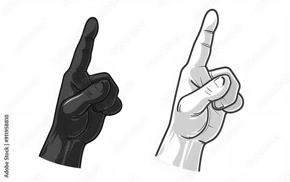 Hand with finger pointing up, vector icon set on white background. The ...