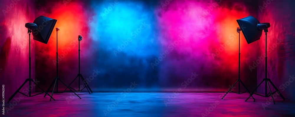 Studio Lighting Setup with Red and Blue Background Stock Photo | Adobe ...
