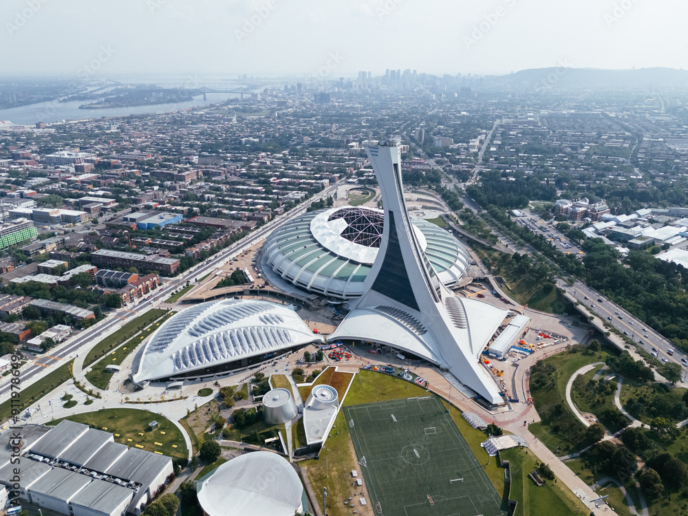 26 of July 2024 Aerial drone view of the Montreal Olympic Stadium and ...