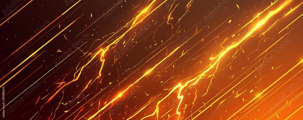 A red and orange lightning bolt with rain falling on it. Concept of ...