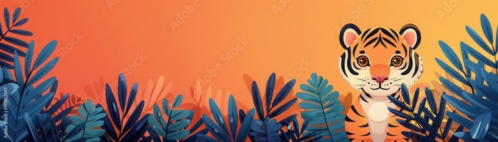 A playful tiger cub in a vibrant, animated jungle scene, Cartoon ...