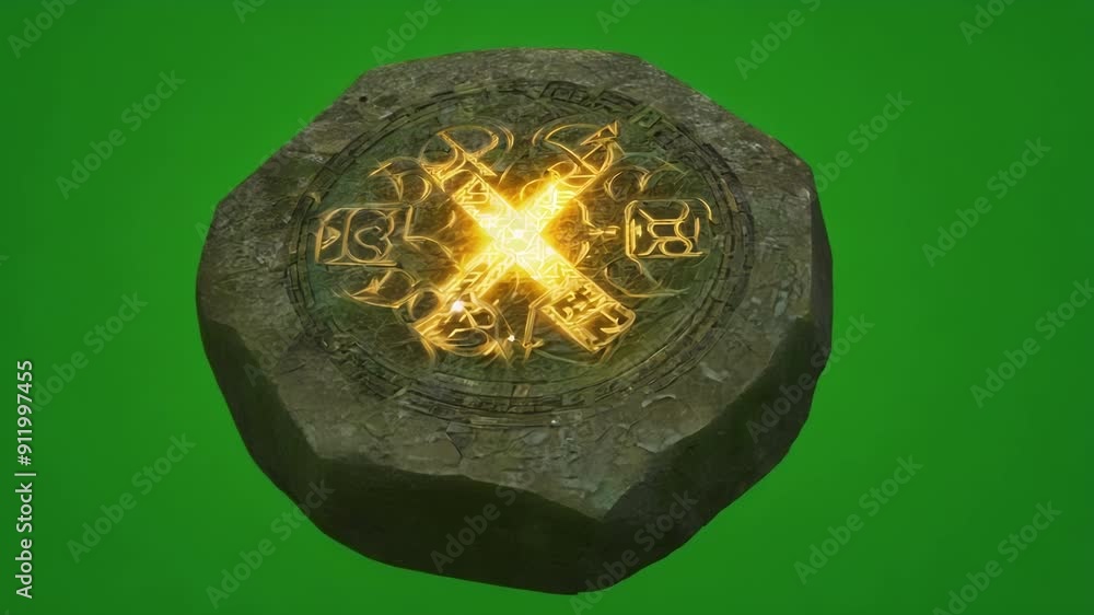 Mystical runes etched into the surface of a mysterious stone emitting a ...