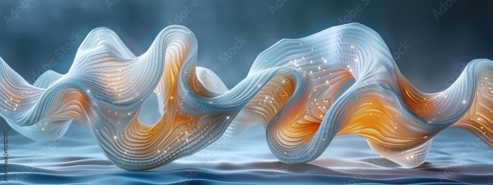 two intricate, organic, abstract, 3d form, floating on a single color ...