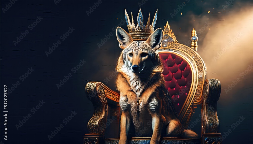 Fox crown, a Fox with a crown, A fox is sitting on the throne. Fox King ...