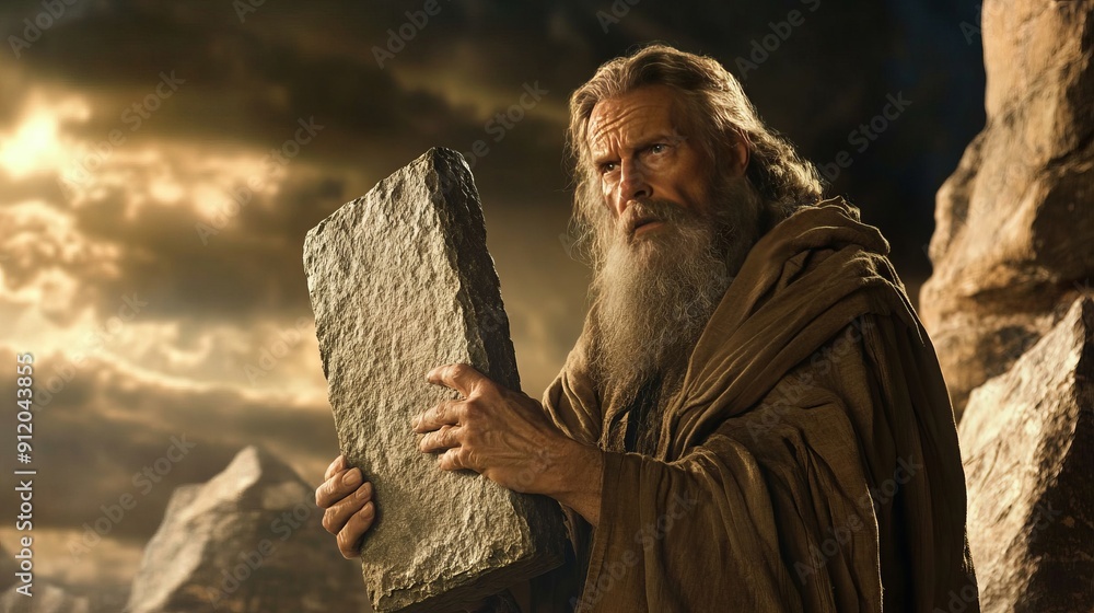Moses Holding the Stone Tablets Stock Illustration | Adobe Stock