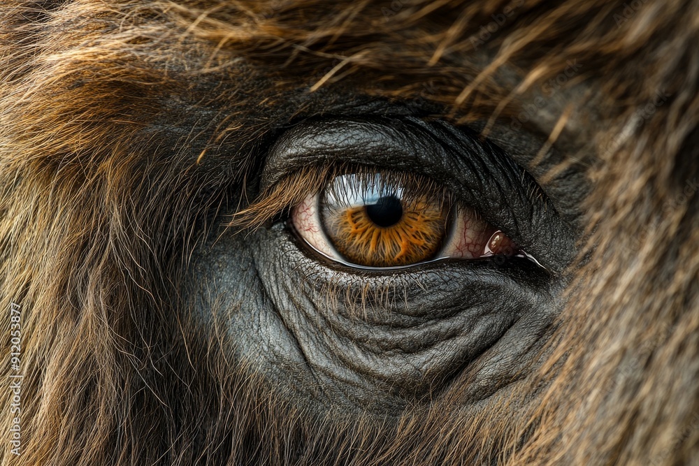 Close-up of woolly mammoth eye, showing thick eyelashes and intelligent ...