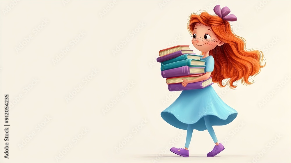 Whimsical Yoga Girl Poster: Cartoon-Style Illustration of a Wavy Auburn ...