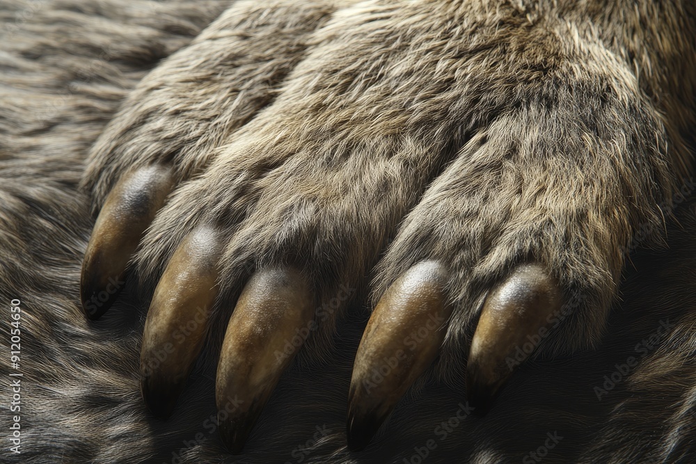 Detailed view of megatherium fur and claws, emphasizing size and ...