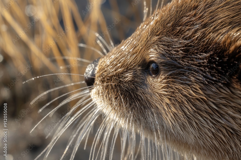 Detailed view of prehistoric otter fur and whiskers, showing ...