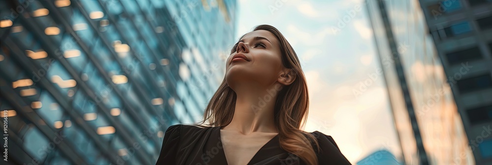 Well-groomed, rich young woman in full height in an expensive suit ...