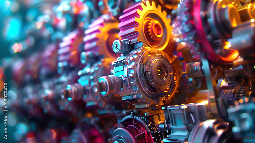 Magnificent 3D machinery with vivid hues in a detailed and ...