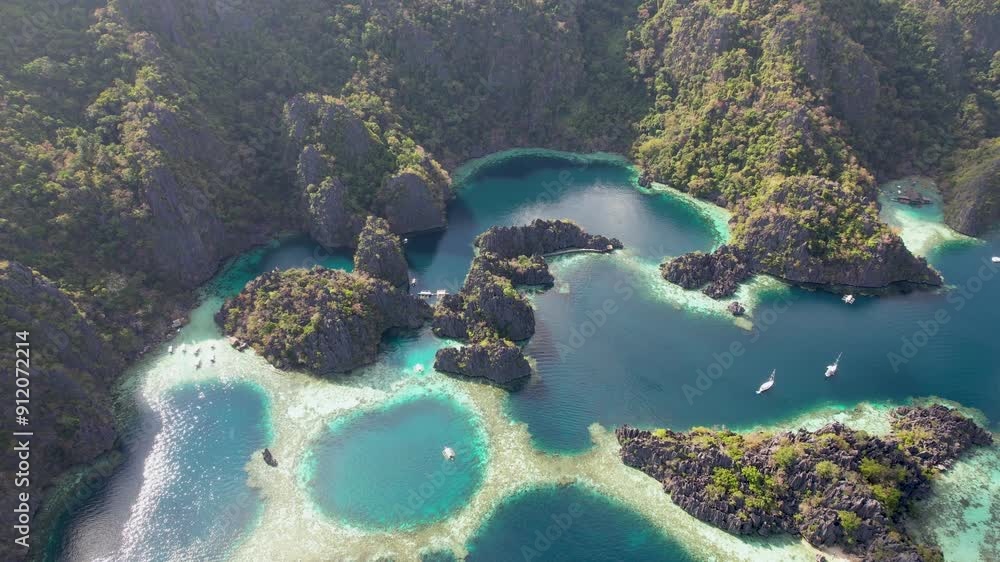 4K drone video of Twin Lagoon, the popular tourist spot near Coron in ...