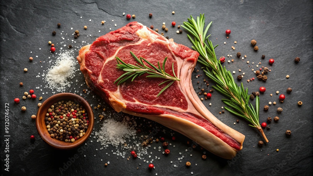 Raw beef rib bone steak seasoned with spices, raw, beef, rib bone ...