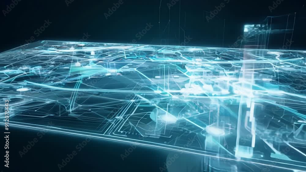 Exploring an advanced network map showcasing connections and data flow in a high-tech ...