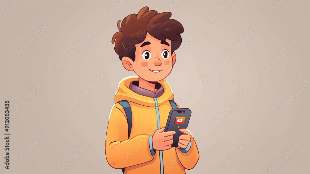 Cartoon vector individual downloading an app on a smartphone Stock ...