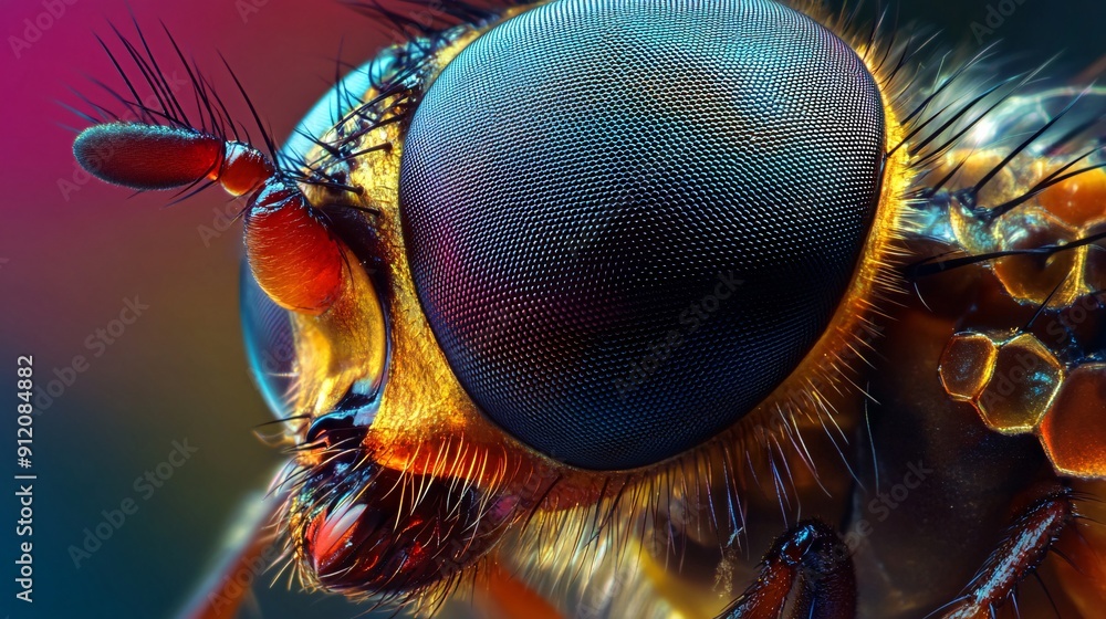A detailed close-up image captures the mesmerizing structure of a flyâ ...