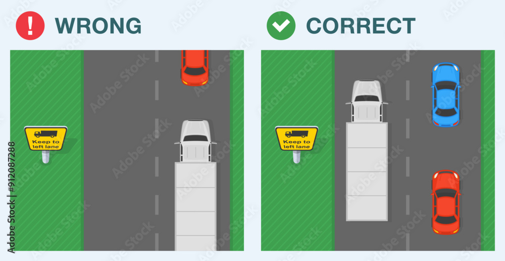 Safe driving tips and traffic regulation rules. Correct and incorrect ...