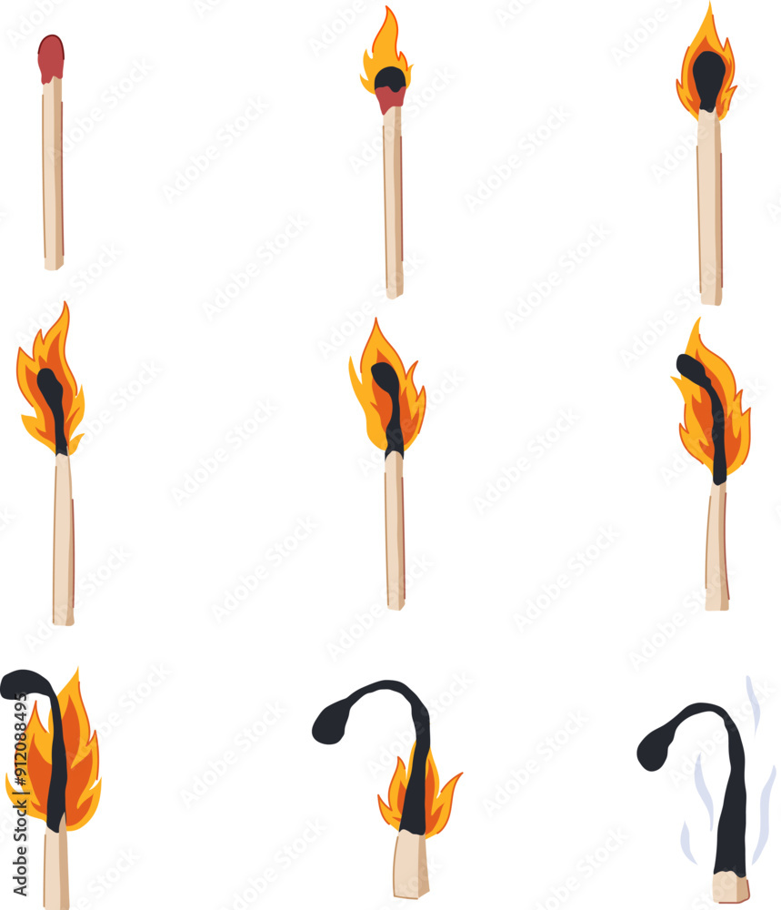 burning match set cartoon. stick stick, fire burnt, burnout employee ...
